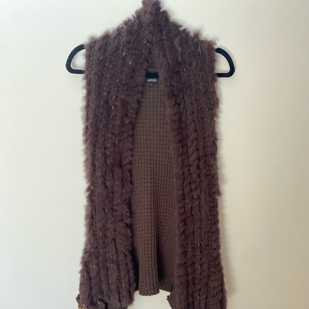 Angora Fur Sleeveless Duster - Gem